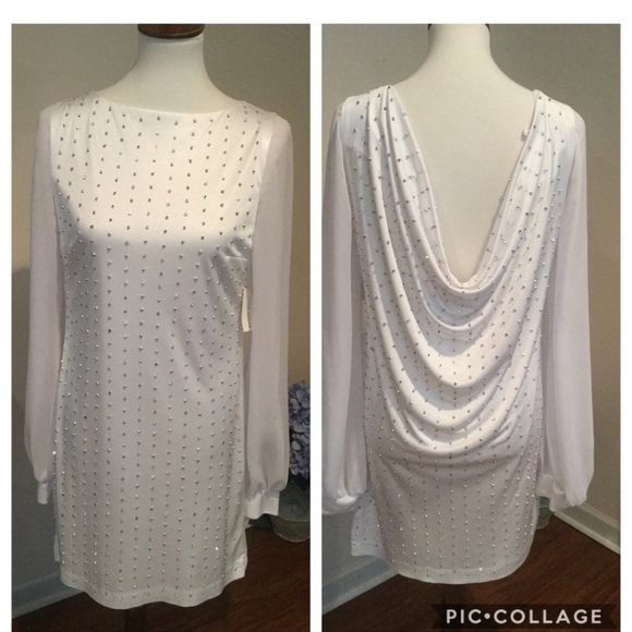 Alexia Admor | Dresses | Alexia Admore Silver Studded Draped Back White ...